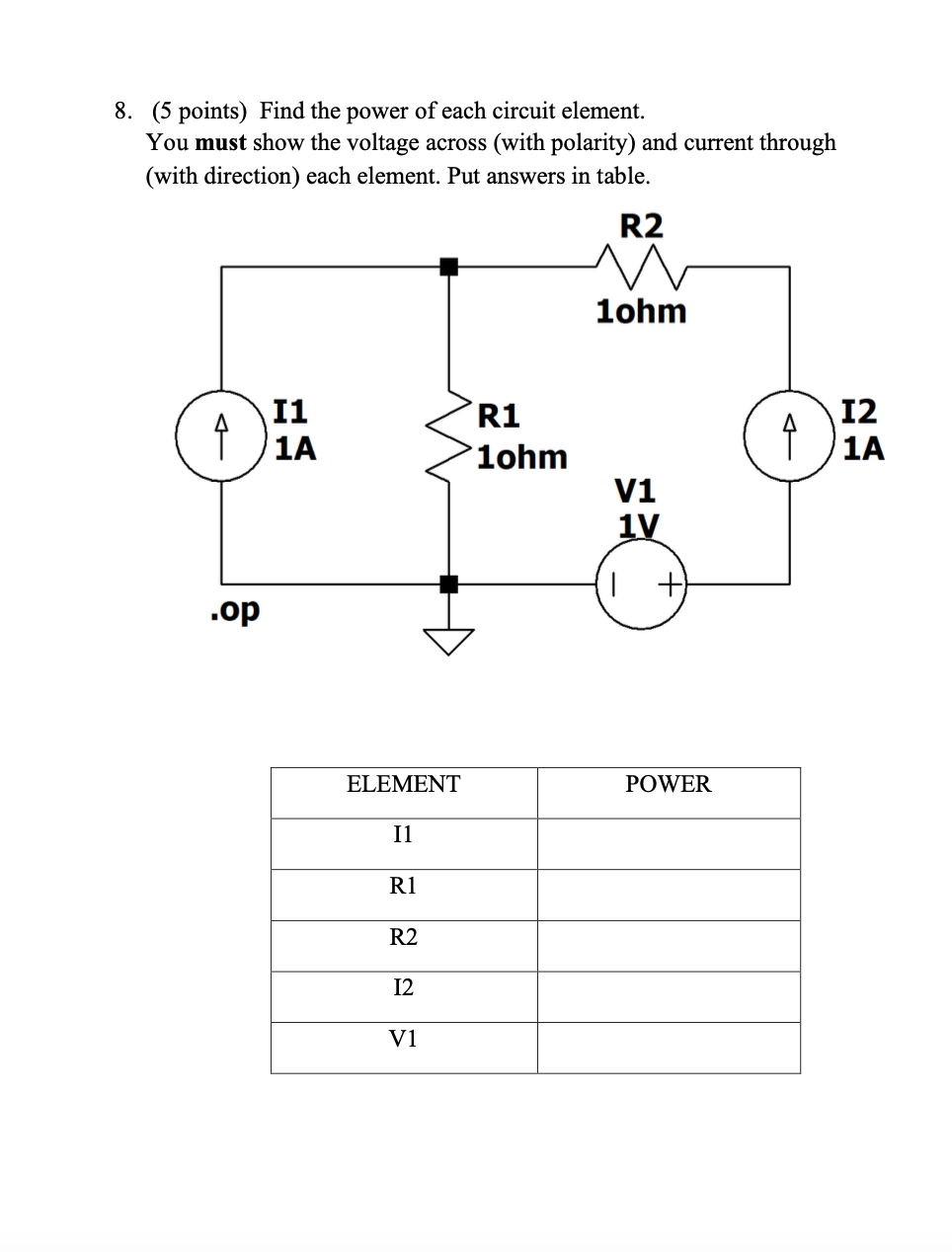 Solved 8. (5 points) Find the power of each circuit element. | Chegg.com