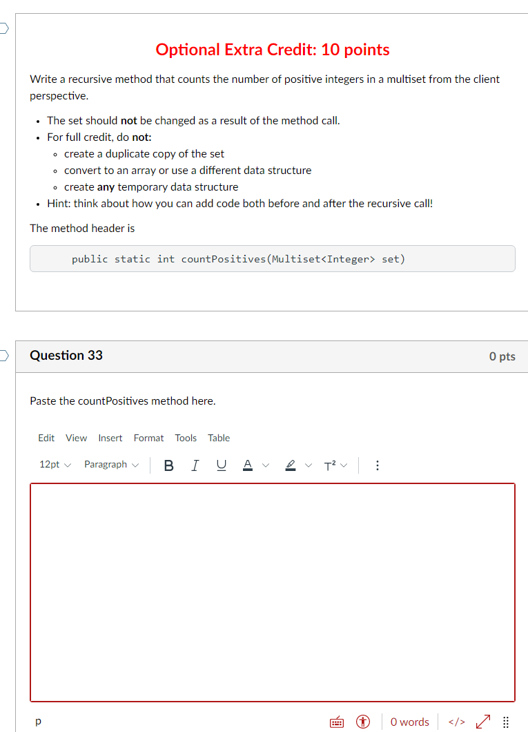 Solved Optional Extra Credit: 10 points Write a recursive | Chegg.com