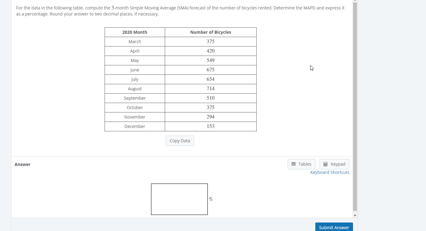 Solved For the data in the following table, compute the | Chegg.com