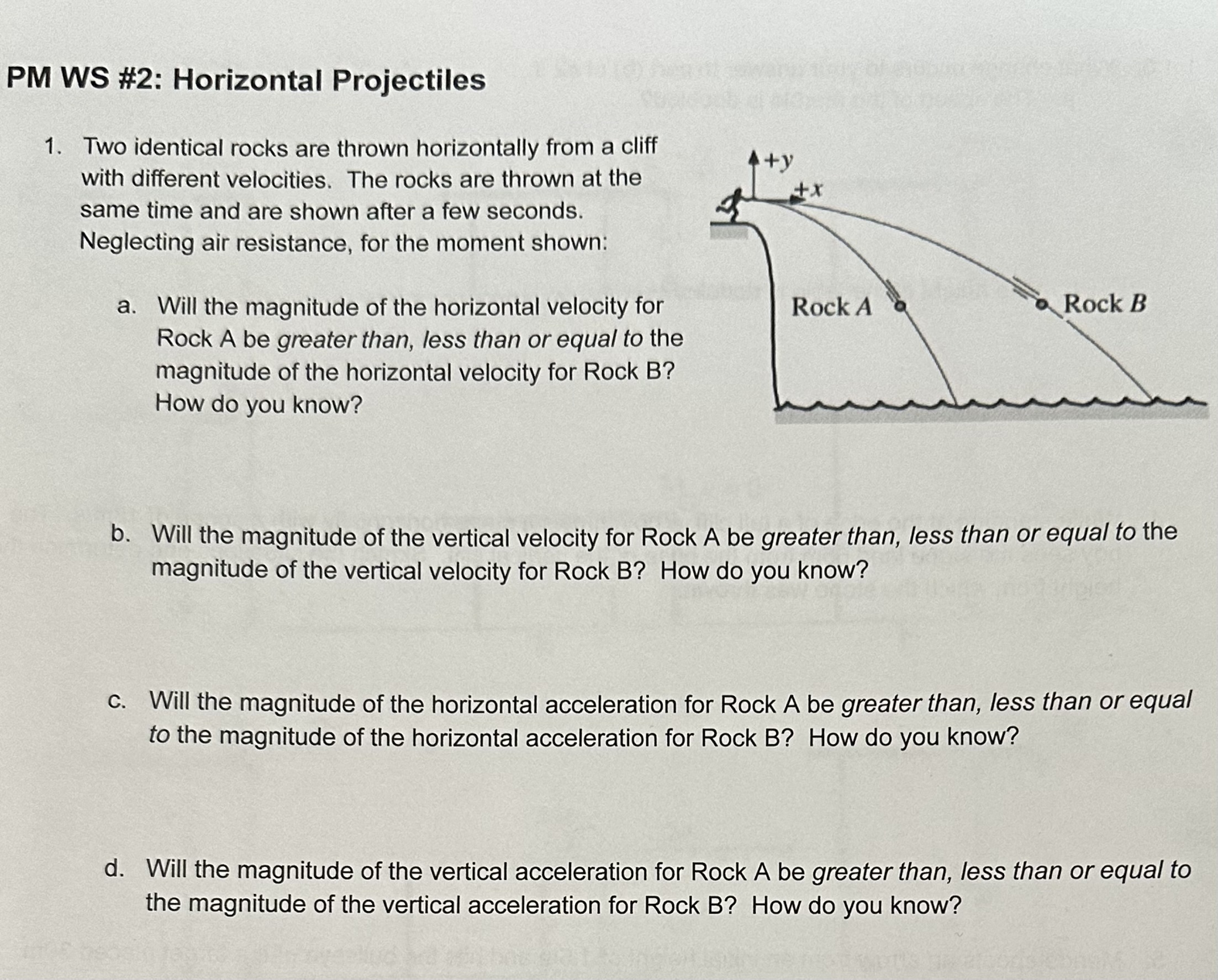 Solved Two identical rocks are thrown horizontally from a | Chegg.com