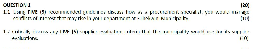 Solved QUESTION 1 (20) 1.1 Using FIVE (5) recommended | Chegg.com