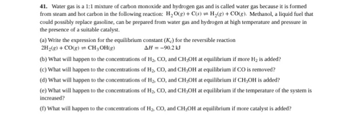 Solved 41. Water gas is a 1:1 mixture of carbon monoxide and | Chegg.com