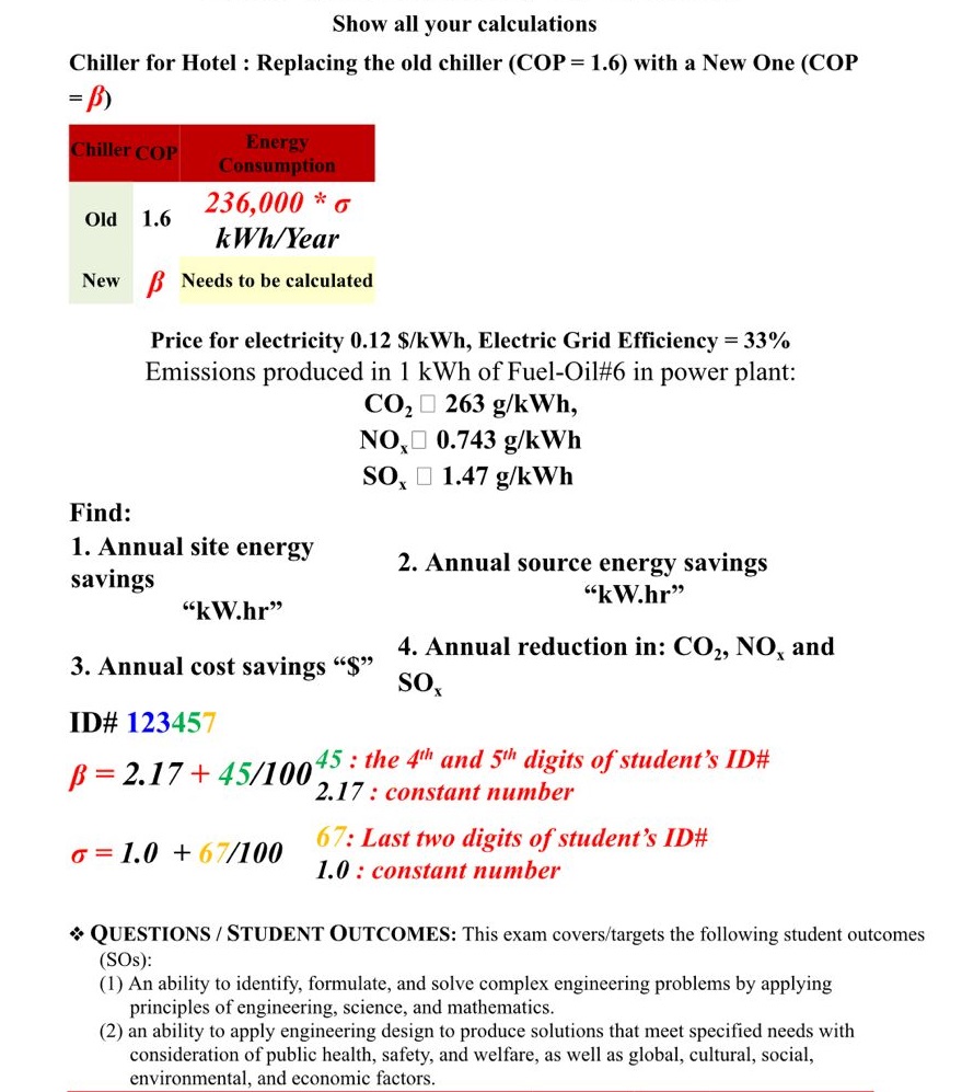 Solved Show all your calculations Chiller for Hotel : | Chegg.com