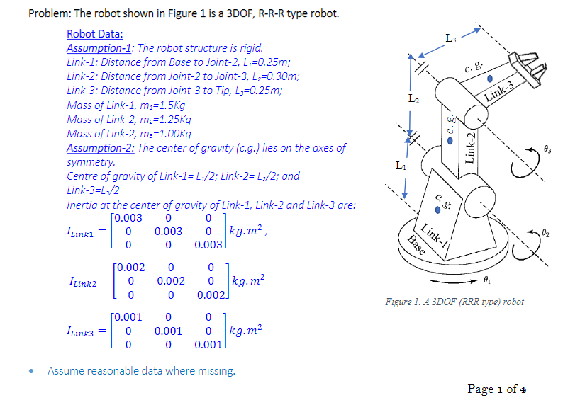 Solved Problem: The robot shown in Figure 1 is a 3DOF, R-R-R | Chegg.com
