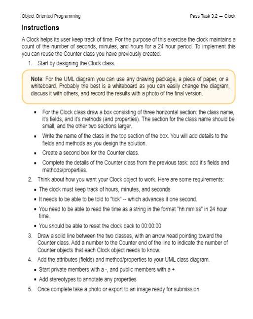 Solved Object Oriented Programming Pass Task 3 2 - Clock | Chegg.com