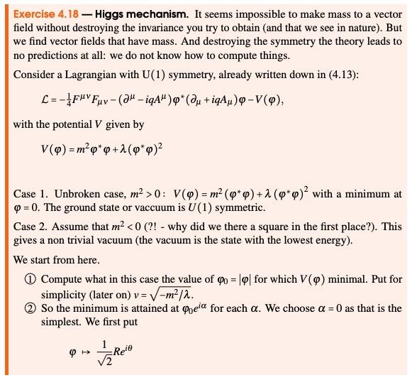 Solved Exercise 4.18 - Higgs mechanism. It seems impossible | Chegg.com