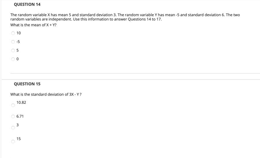 Solved QUESTION 14 The random variable X has mean 5 and | Chegg.com