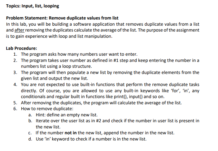 Solved Topics: Input, list, looping Problem Statement: | Chegg.com