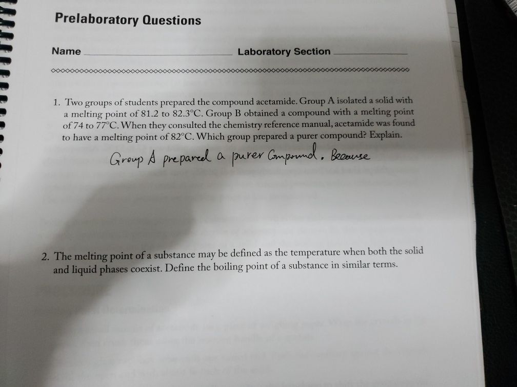 Solved Prelaboratory Questions Name Laboratory Section 1. | Chegg.com