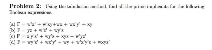 Solved Problem 2: Using the tabulation method, find all the | Chegg.com