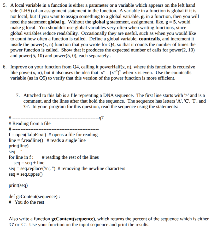 5. A local variable in a function is either a | Chegg.com