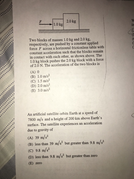 Solved Two blocks of masses 1.0 kg and 2.0 kg, respectively, | Chegg.com
