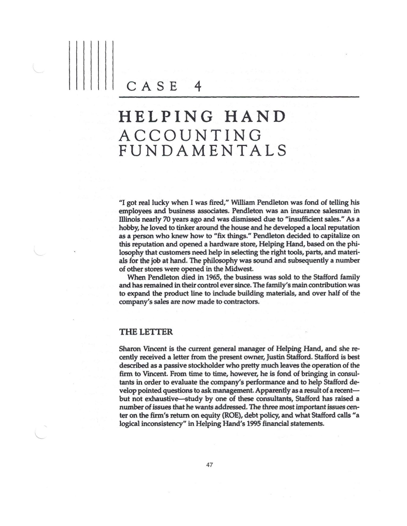 Solved Construct Helping Hand's 1995 ﻿sources and uses | Chegg.com