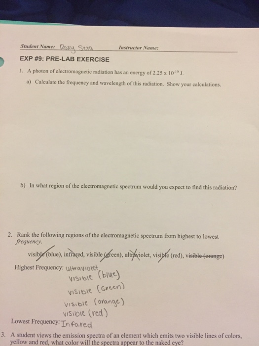 Solved Student Name: 2osu S EXP #9: PRE-LAB EXERCISE I. A | Chegg.com