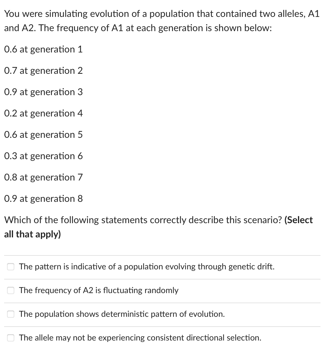 Solved You were simulating evolution of a population that | Chegg.com