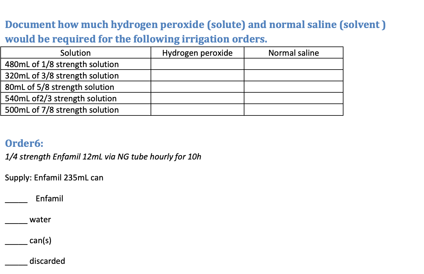 Solved Document how much hydrogen peroxide (solute) ﻿and | Chegg.com