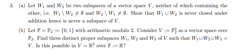 Solved (a) Let W1 and W2 be two subspaces of a vector space | Chegg.com