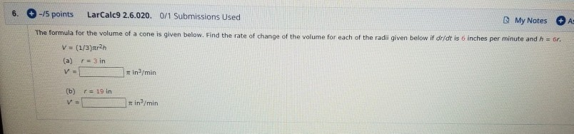 Solved 6. -/5 points LarCalc9 2.6.020. 0/1 Submissions Used | Chegg.com