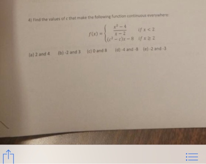 Solved Find the values of c that make the following function | Chegg.com