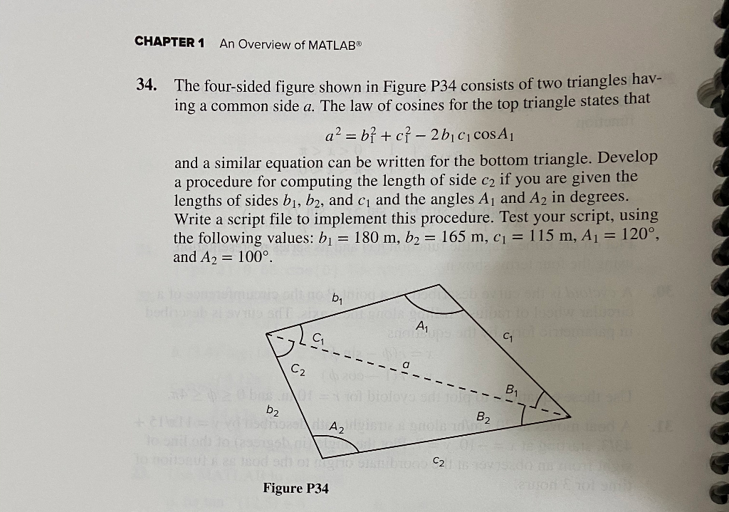 Solved CHAPTER 1 An Overview of MATLAB 34. The four-sided | Chegg.com