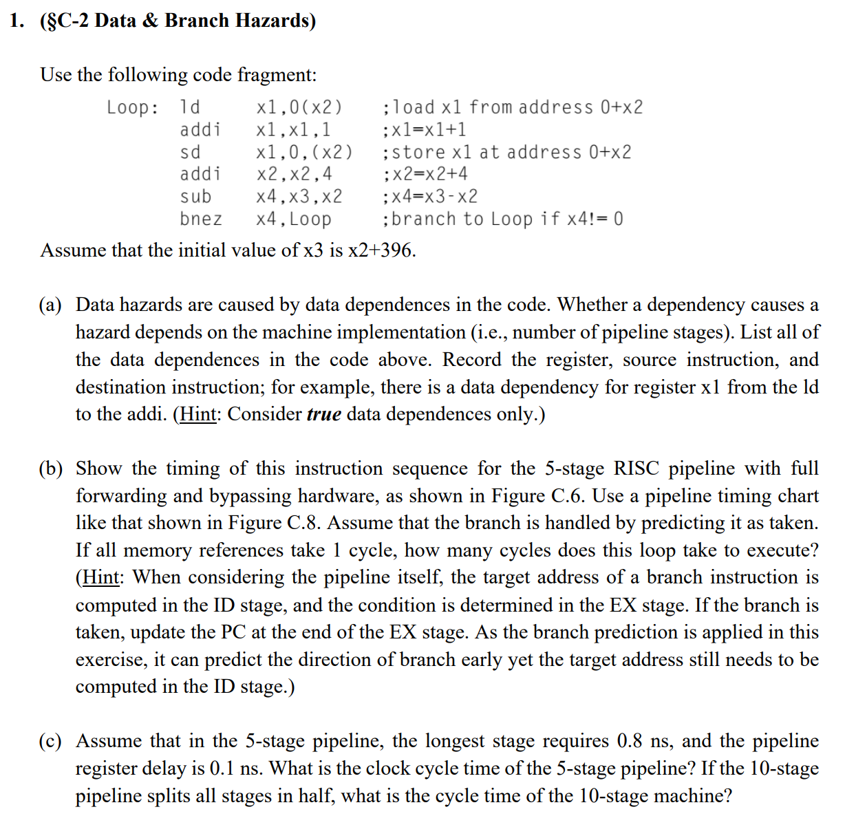 Solved (§C-2 ﻿Data & Branch Hazards)Use the following code | Chegg.com
