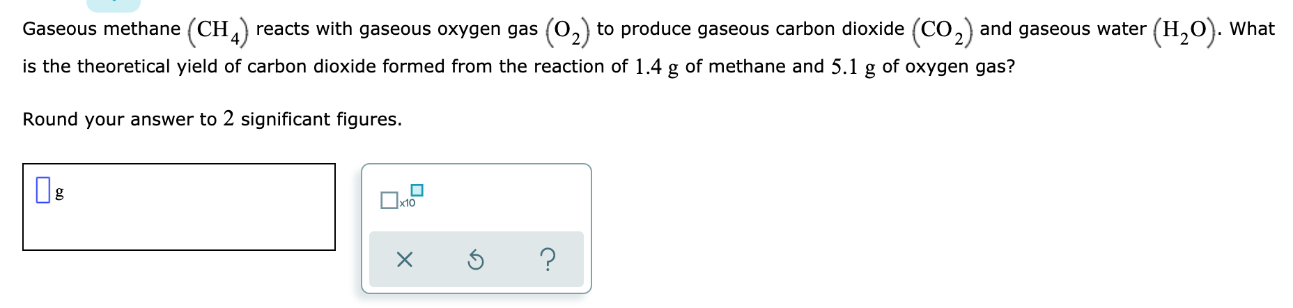 Solved Gaseous methane (CH4) reacts with gaseous oxygen gas | Chegg.com