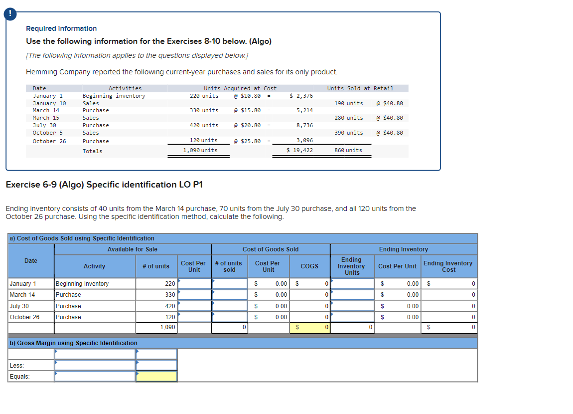 Solved Use the following Information for the Exercises 8-10 | Chegg.com