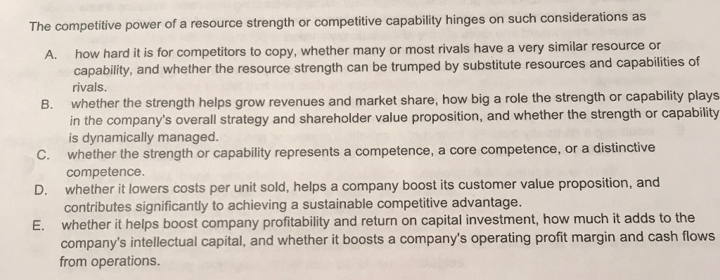 Solved The competitive power of a resource strength or | Chegg.com