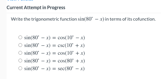 Solved Current Attempt in Progress Write the trigonometric | Chegg.com