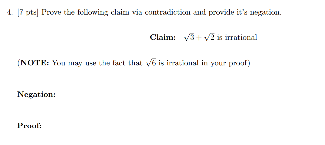 Solved 4. [7 pts] Prove the following claim via | Chegg.com