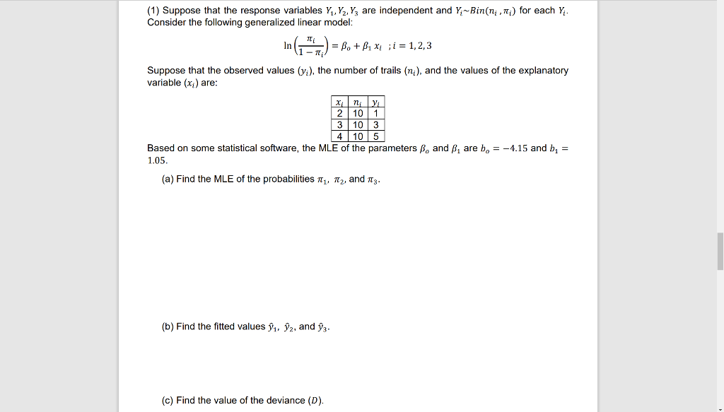 (1) Suppose that the response variables Y₁, Y₂, Y3 | Chegg.com