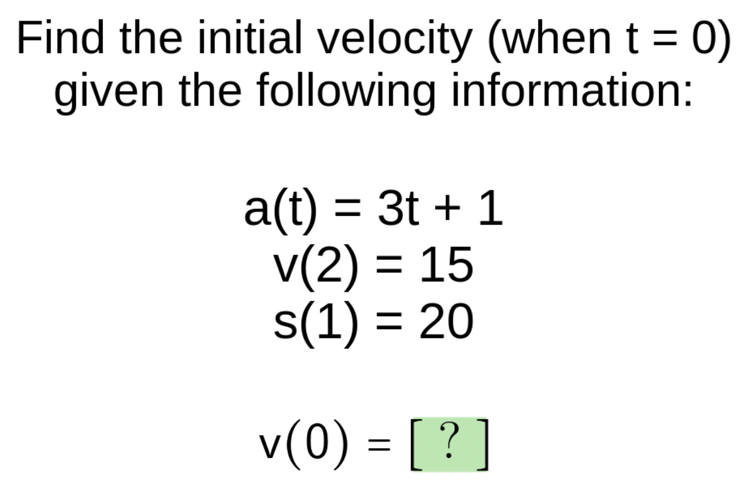 Solved Find the initial velocity (when t=0 )given the | Chegg.com