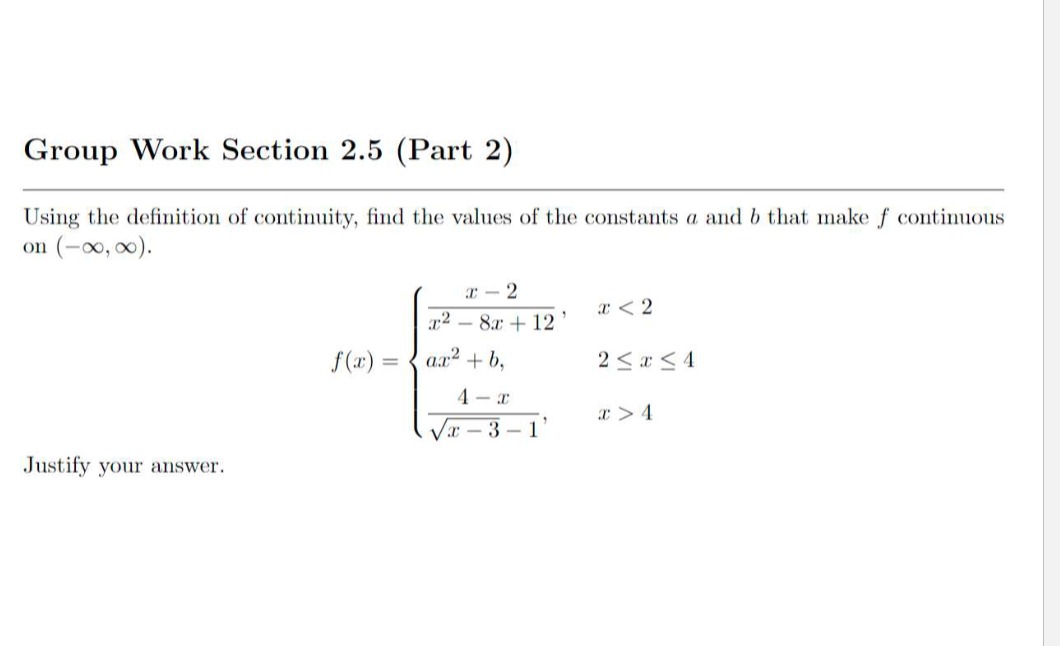 Solved Group Work Section 2.5 (Part 2)Using the definition | Chegg.com