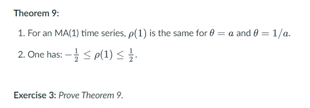 Solved Theorem 9: 1. For an MA (1) time series, ρ(1) is the | Chegg.com