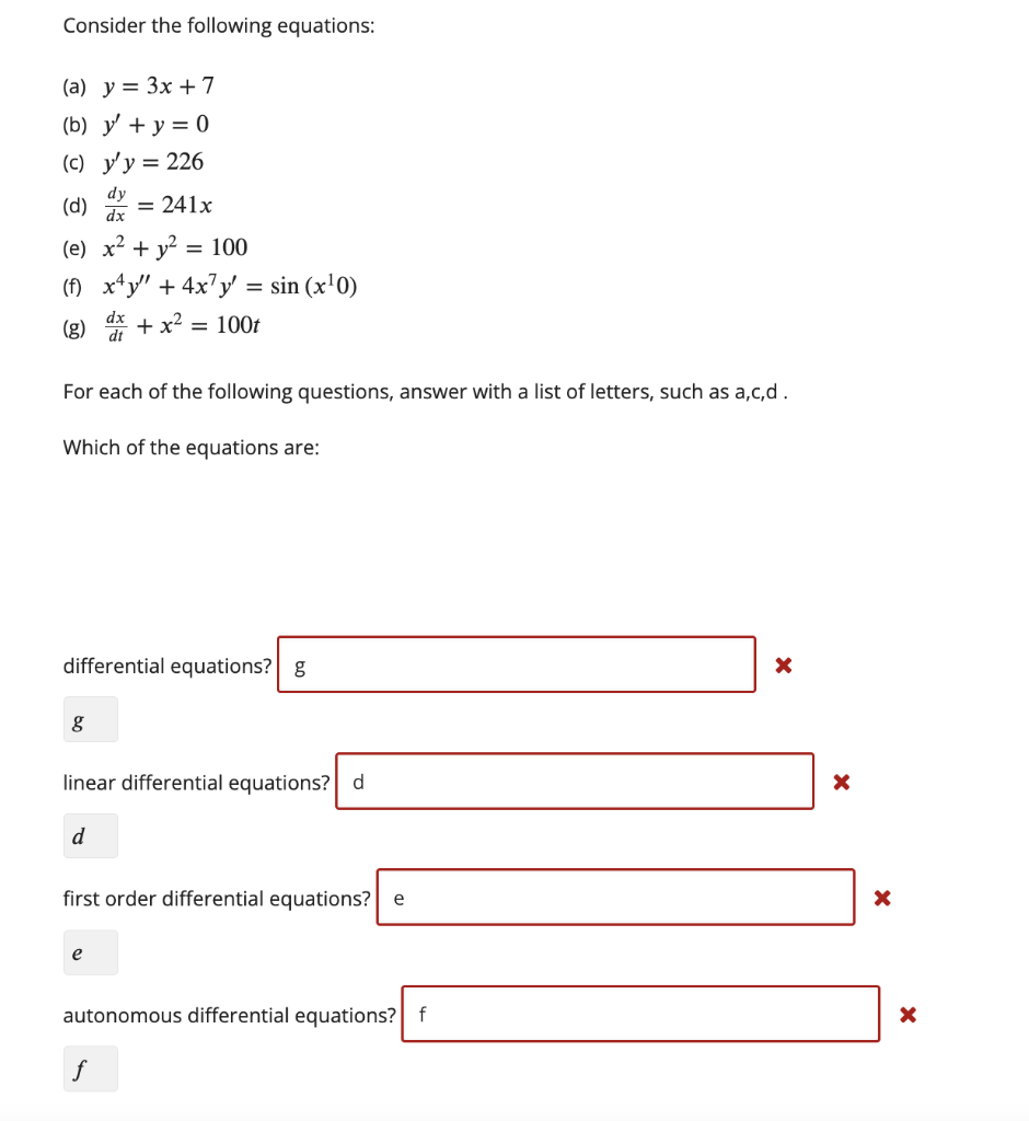 Solved Consider the following equations: (a) y=3x+7 (b) | Chegg.com