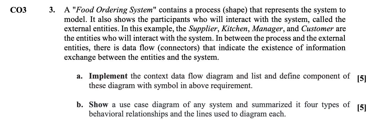 Solved CO3 3. A "Food Ordering System" contains a process | Chegg.com