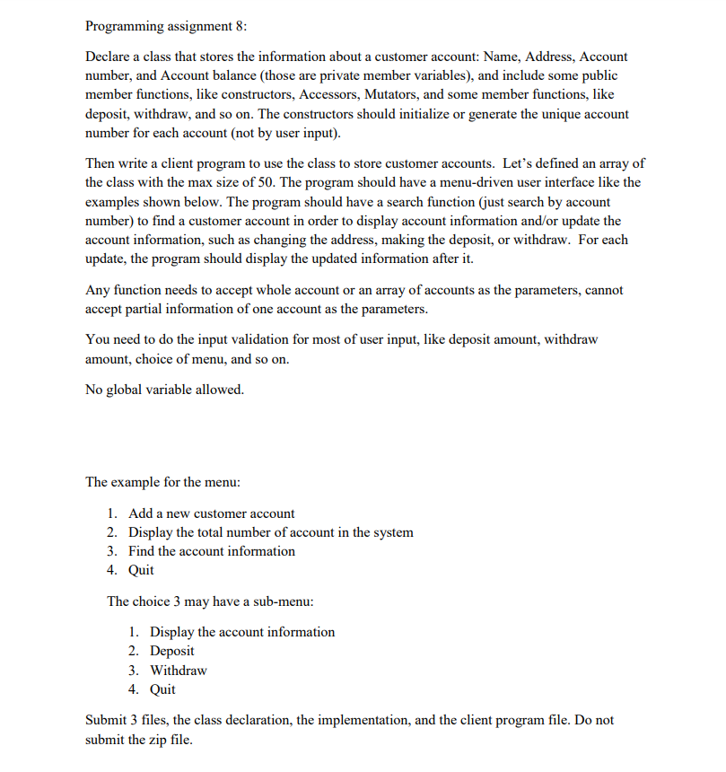 Solved Programming assignment 8: Declare a class that stores | Chegg.com