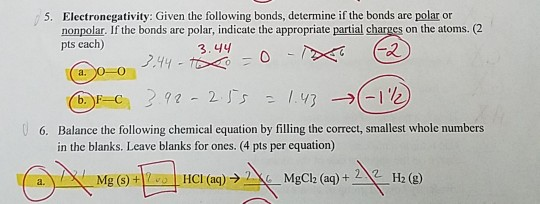 Solved 5. Electronegativity: Given the following bonds, | Chegg.com