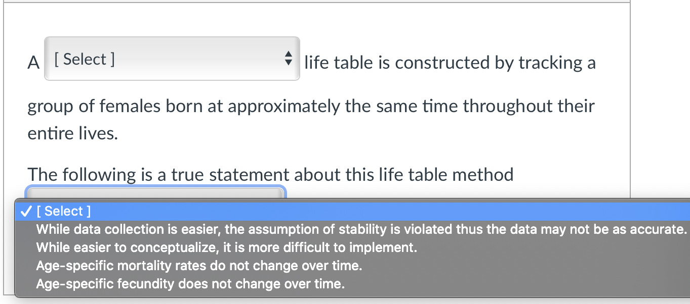 Solved A [ Select] life table is constructed by tracking a | Chegg.com