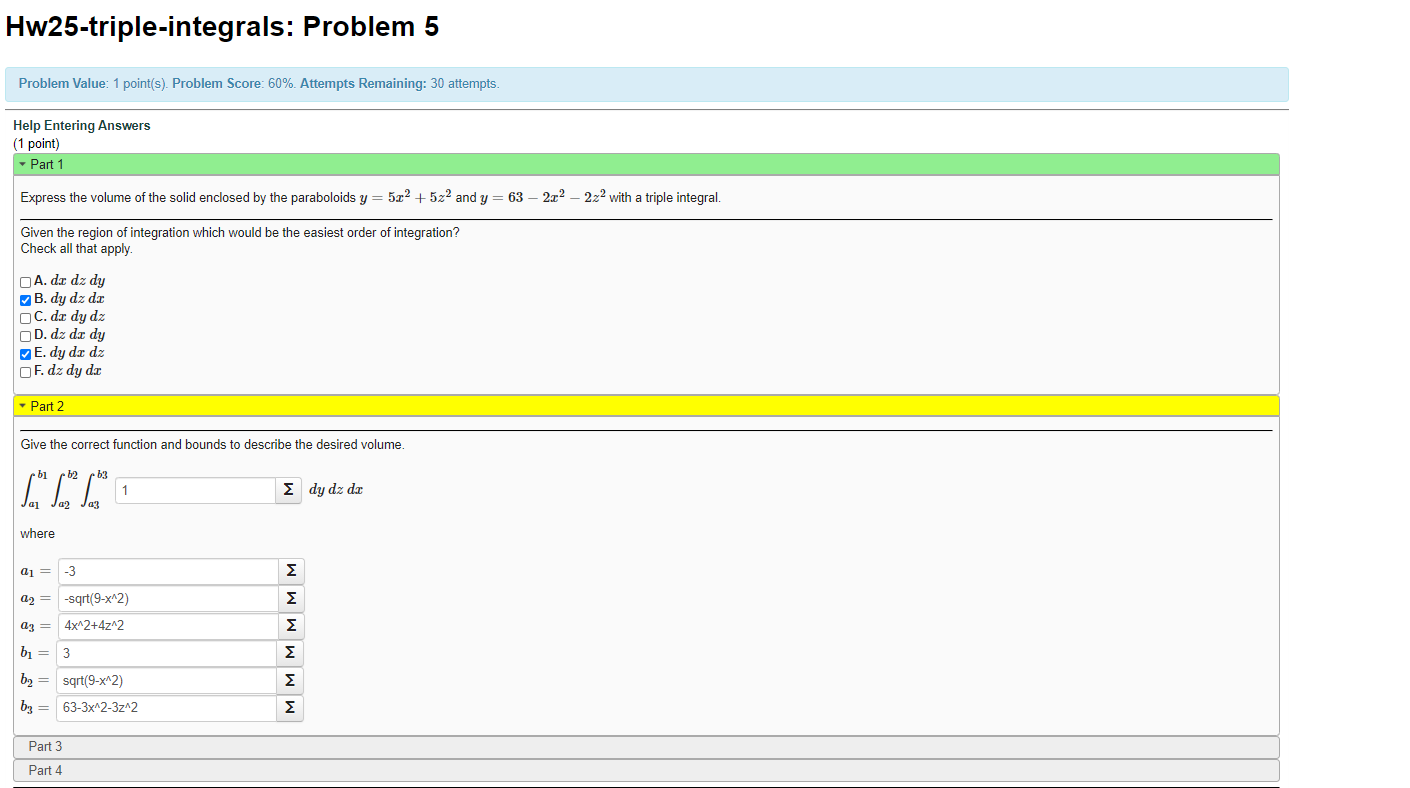 Solved Hw25-triple-integrals: Problem 5 Problem Value: 1 | Chegg.com