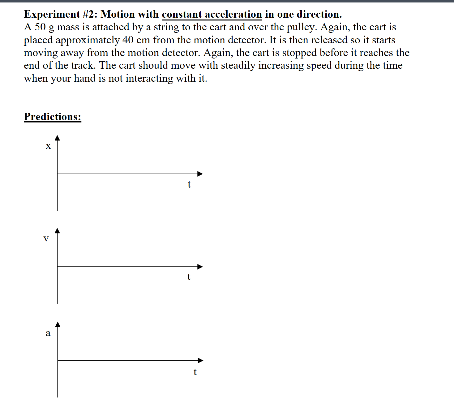 Solved Experiment #2: Motion with constant acceleration in | Chegg.com
