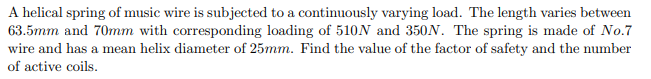 Solved A helical spring of music wire is subjected to a | Chegg.com
