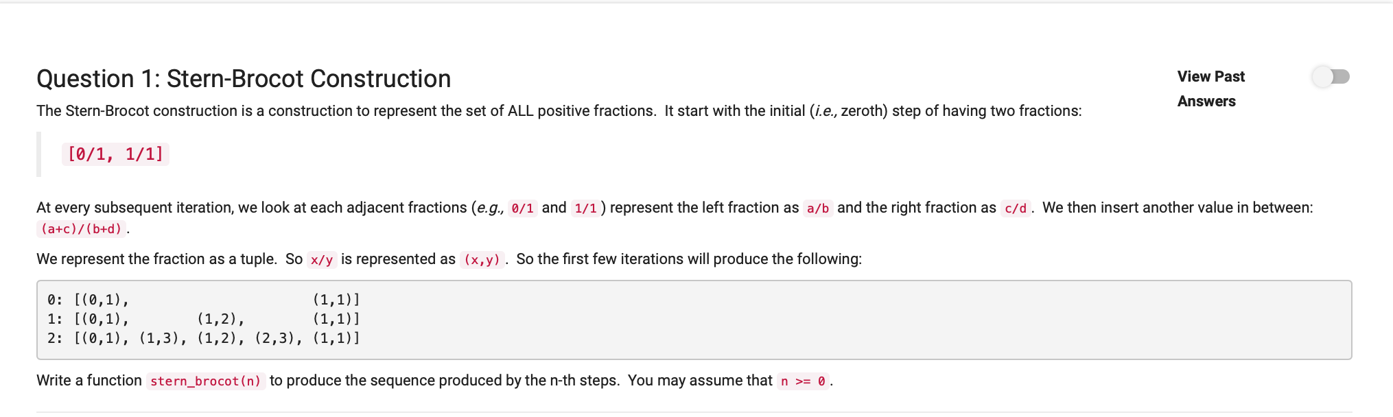 Solved View Past Question 1: Stern-Brocot Construction The | Chegg.com