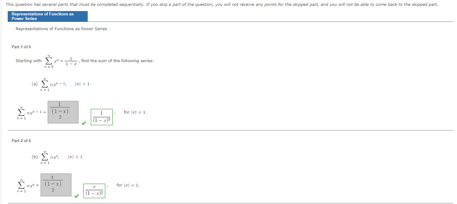 Solved Representations of Functions as Power Series Part 1 | Chegg.com