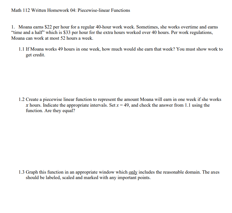 Solved Math 112 Written Homework 04: Piecewise-linear | Chegg.com