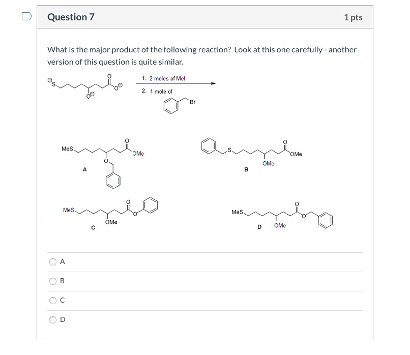 Solved Question 7 1 pts What is the major product of the | Chegg.com