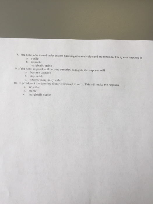 Solved The poles of a second order system have negative real | Chegg.com