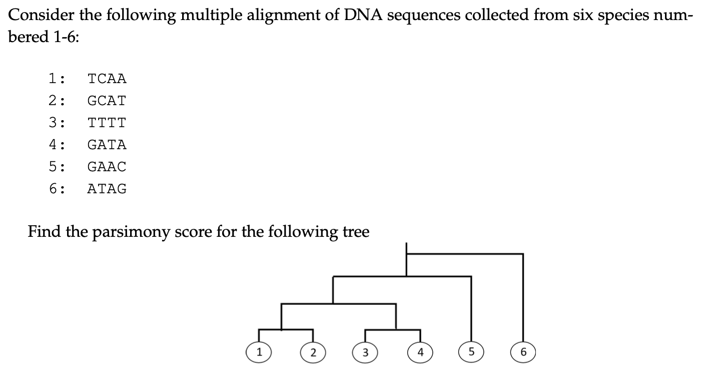 Solved Consider the following multiple alignment of DNA | Chegg.com