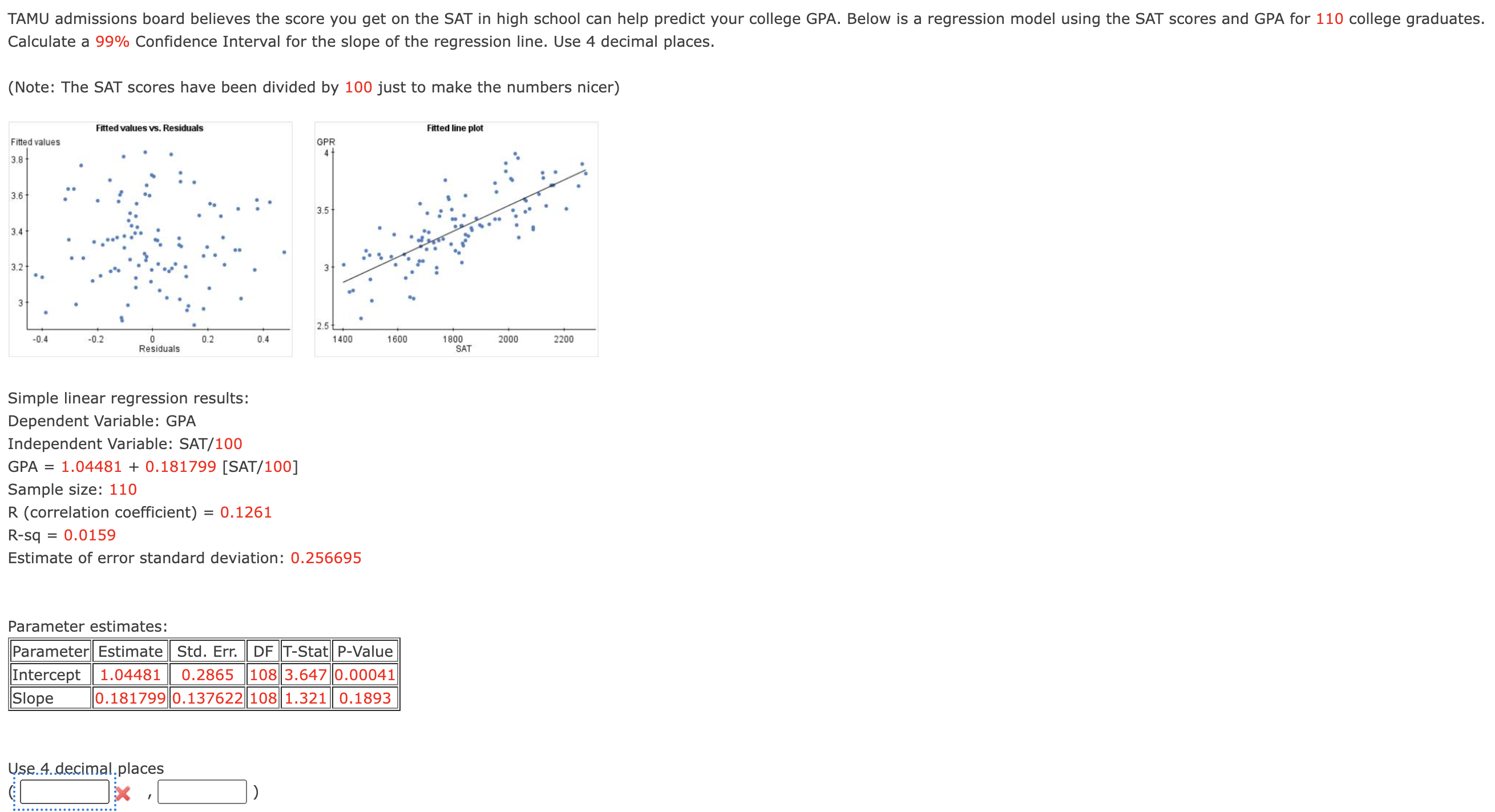 Solved Calculate a 99% ﻿Confidence Interval for the slope of | Chegg.com