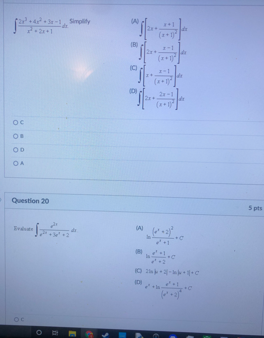 Solved *2x2 + 4x2 + 3x - 1. Simplify + (A) X+ ²+2x+1 wy dx | Chegg.com